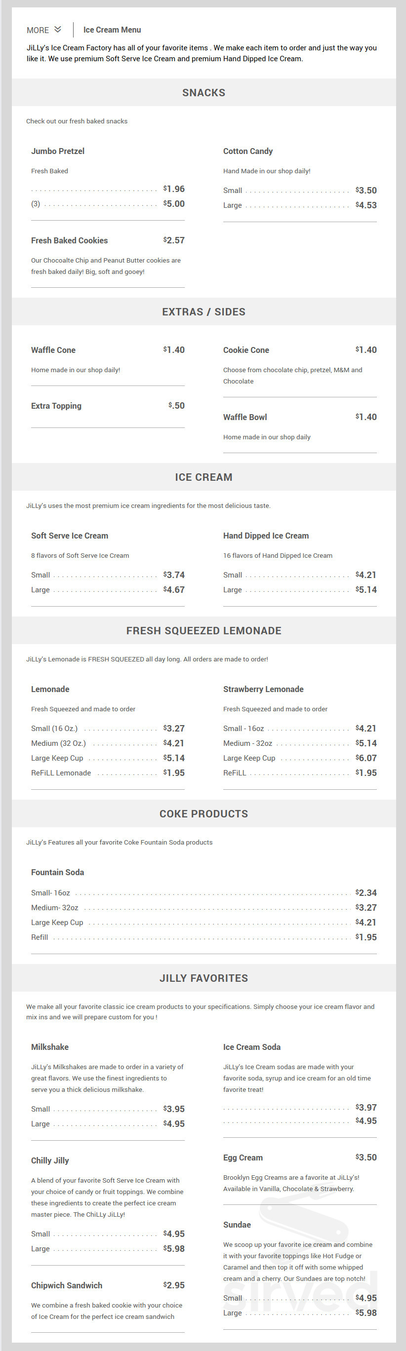 JiLLy's French Fry Factory menu in Ocean City, New Jersey, USA