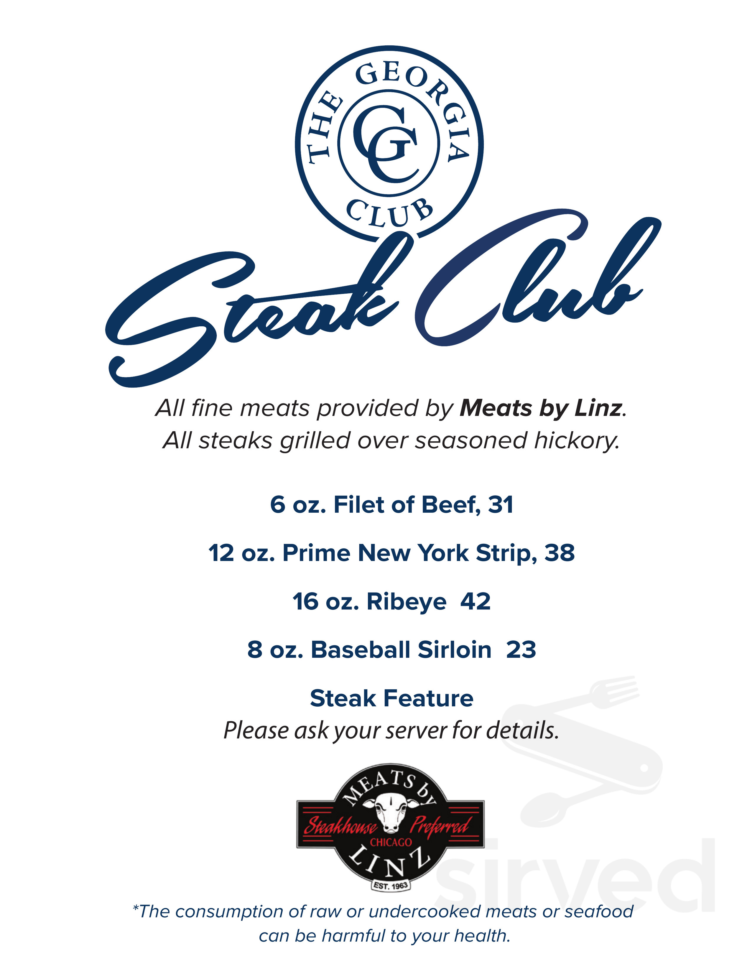 The Georgia Club menu in Statham, Georgia, USA