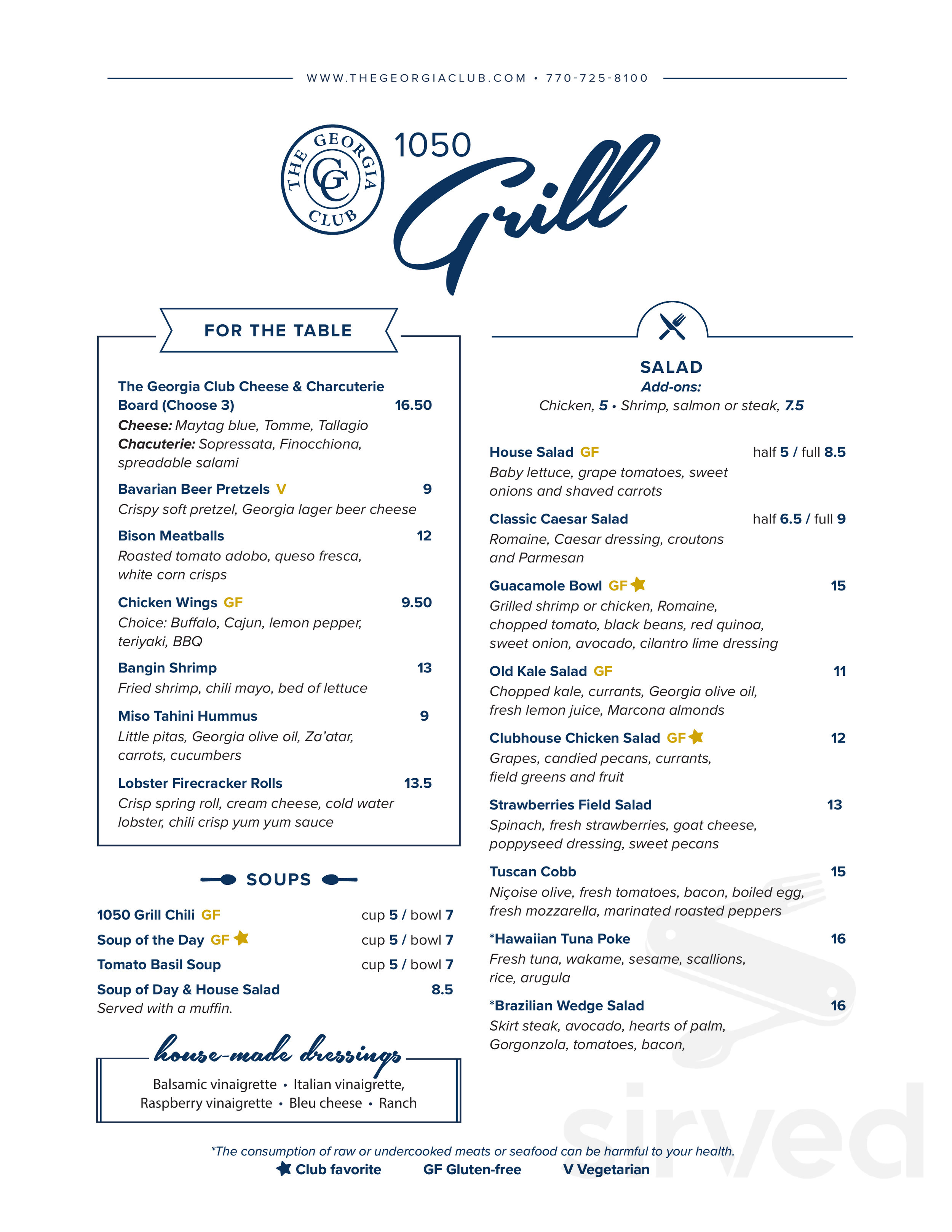 The Georgia Club menu in Statham, Georgia, USA