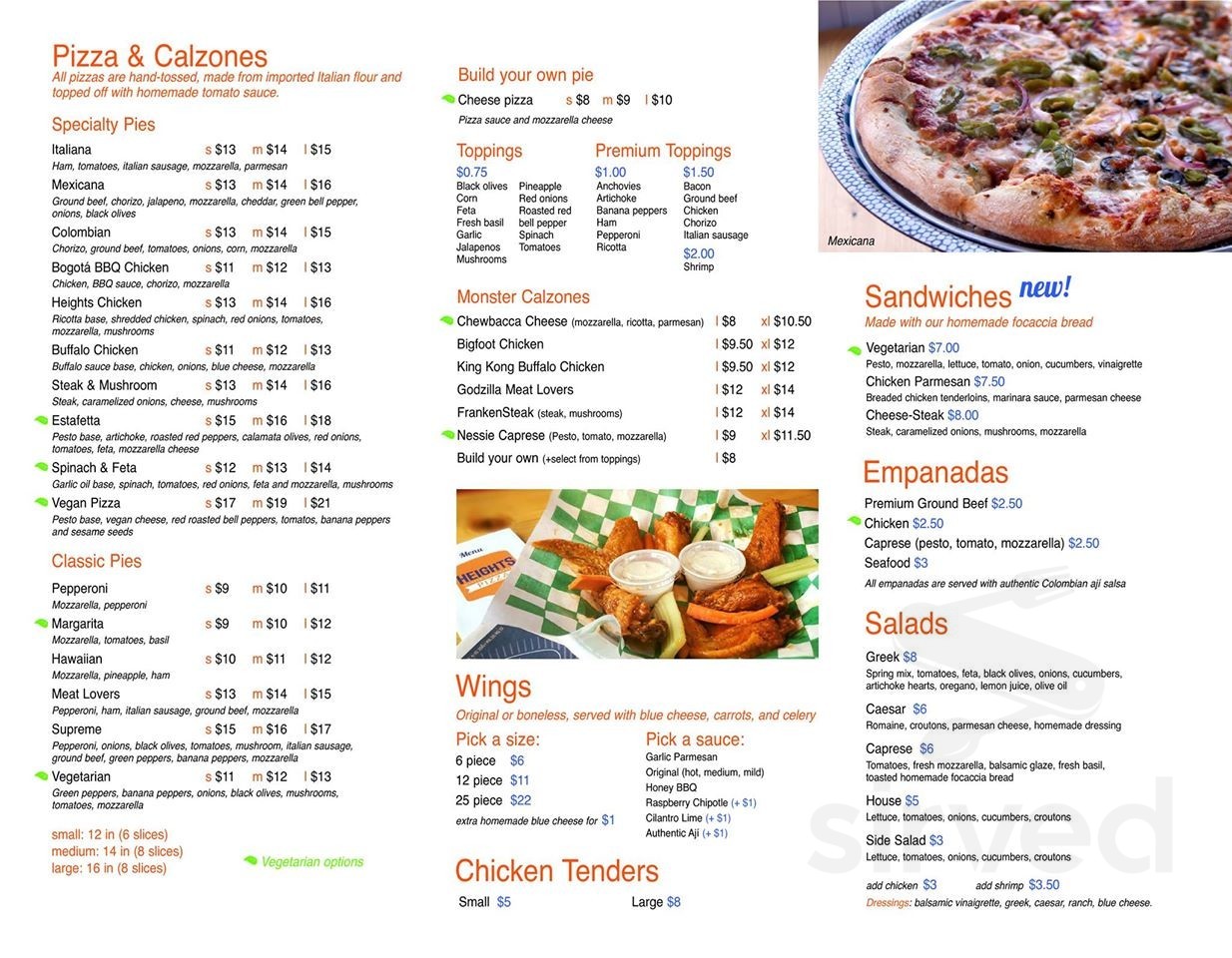 Heights Pizza menu in Tampa, Florida, USA