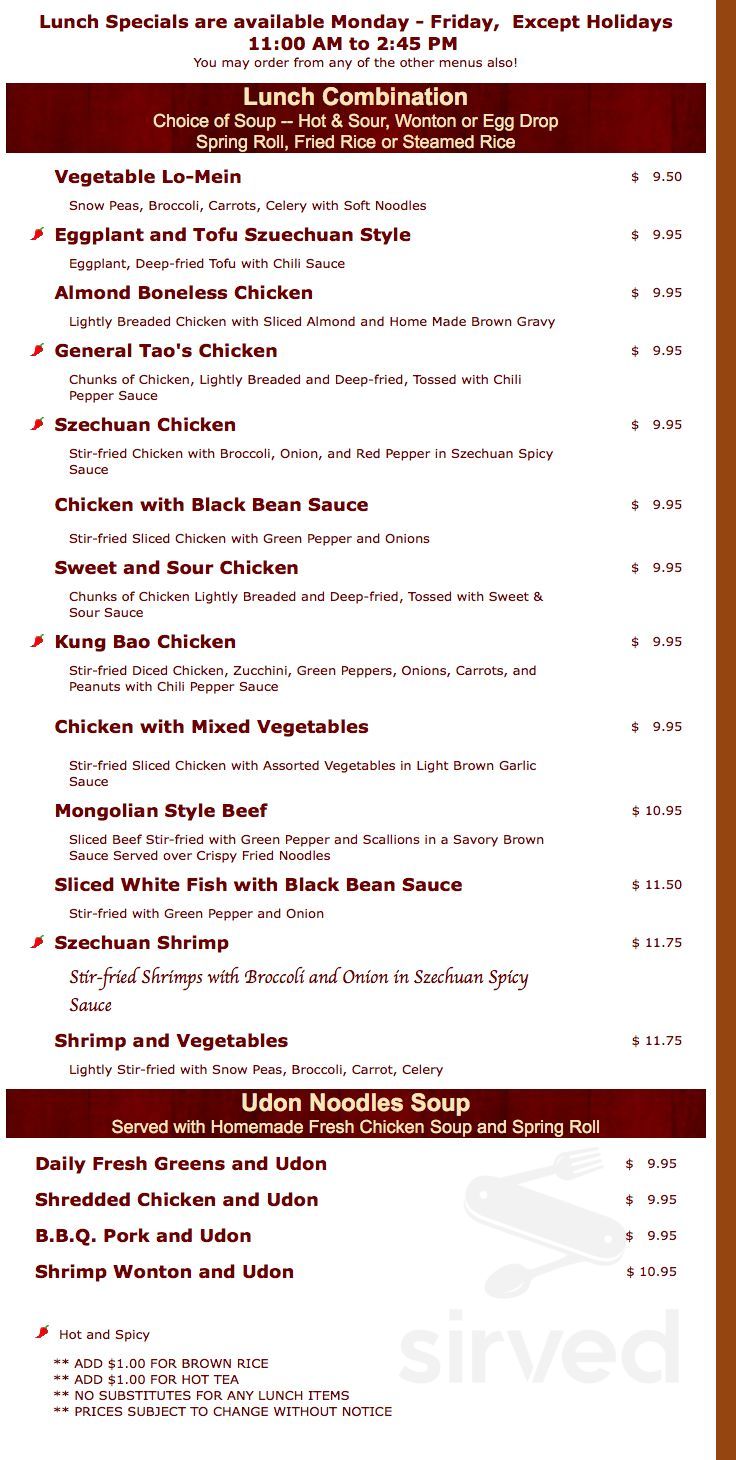 Hong Hua Fine Chinese Dining menu in Farmington Hills, Michigan, USA