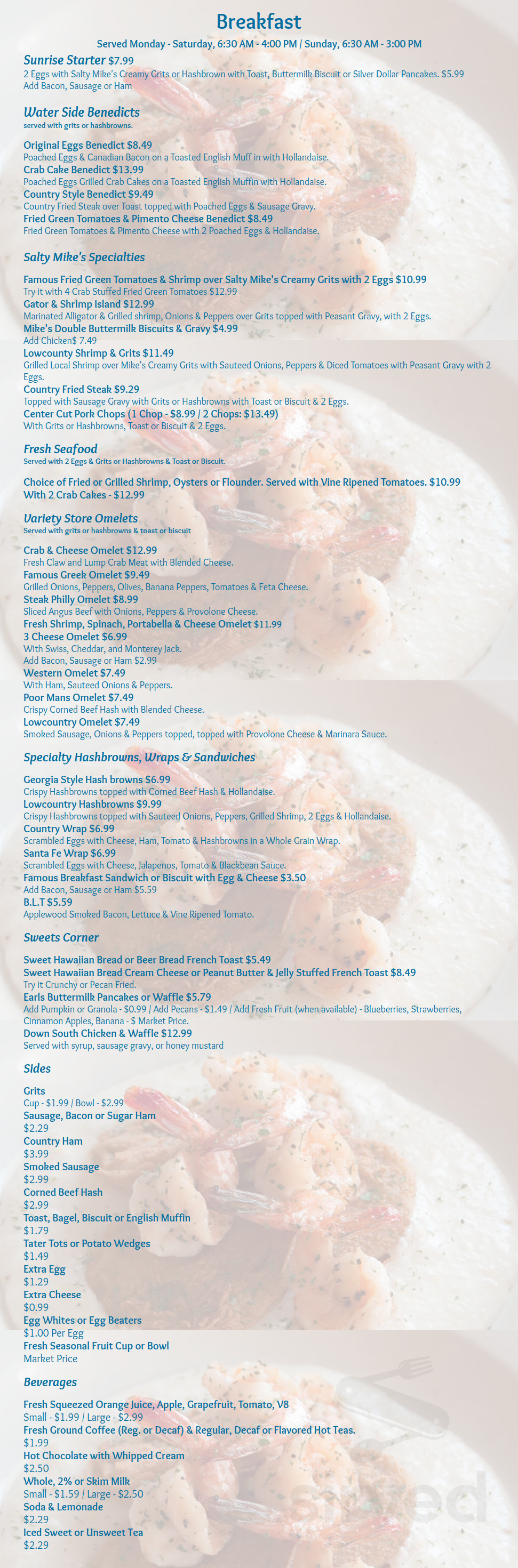 Menu for Marina Variety Store Restaurant in Charleston, SC | Sirved