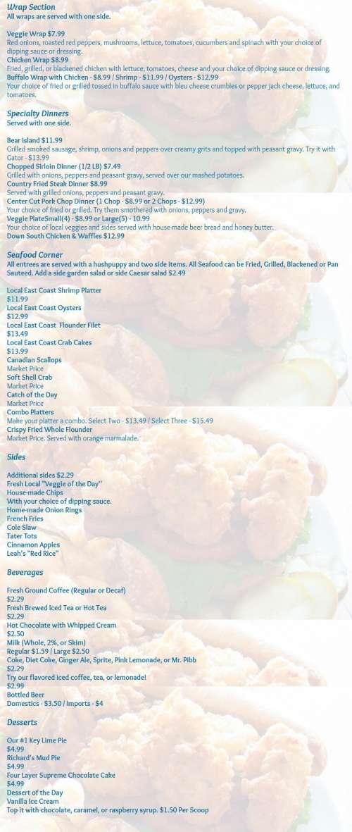 Marina Variety Store Restaurant menu in Charleston, South Carolina, USA