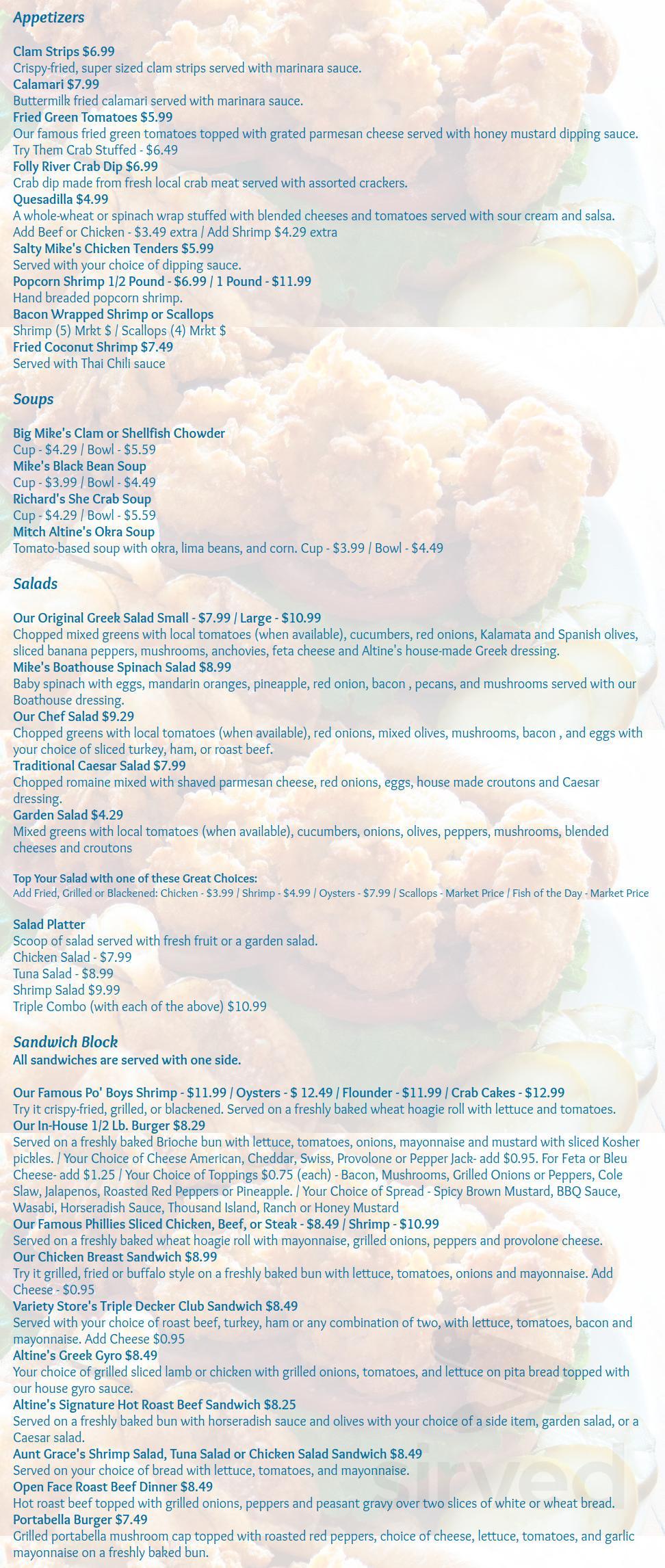 Menu for Marina Variety Store Restaurant in Charleston, SC | Sirved