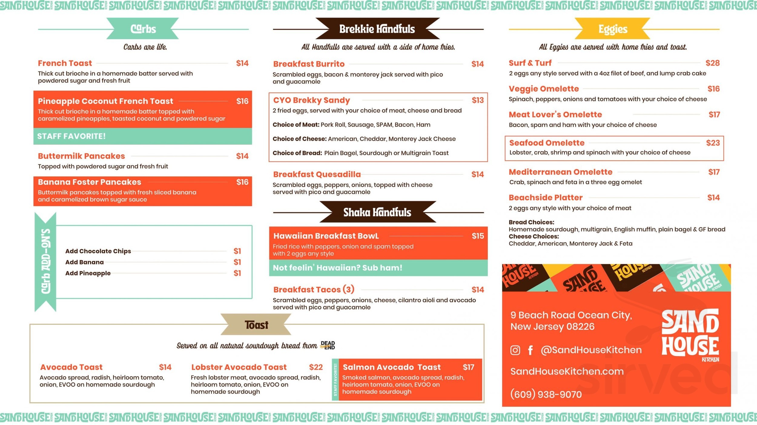 Menu - Ocean City NJ's Sand House Kitchen | Sirved