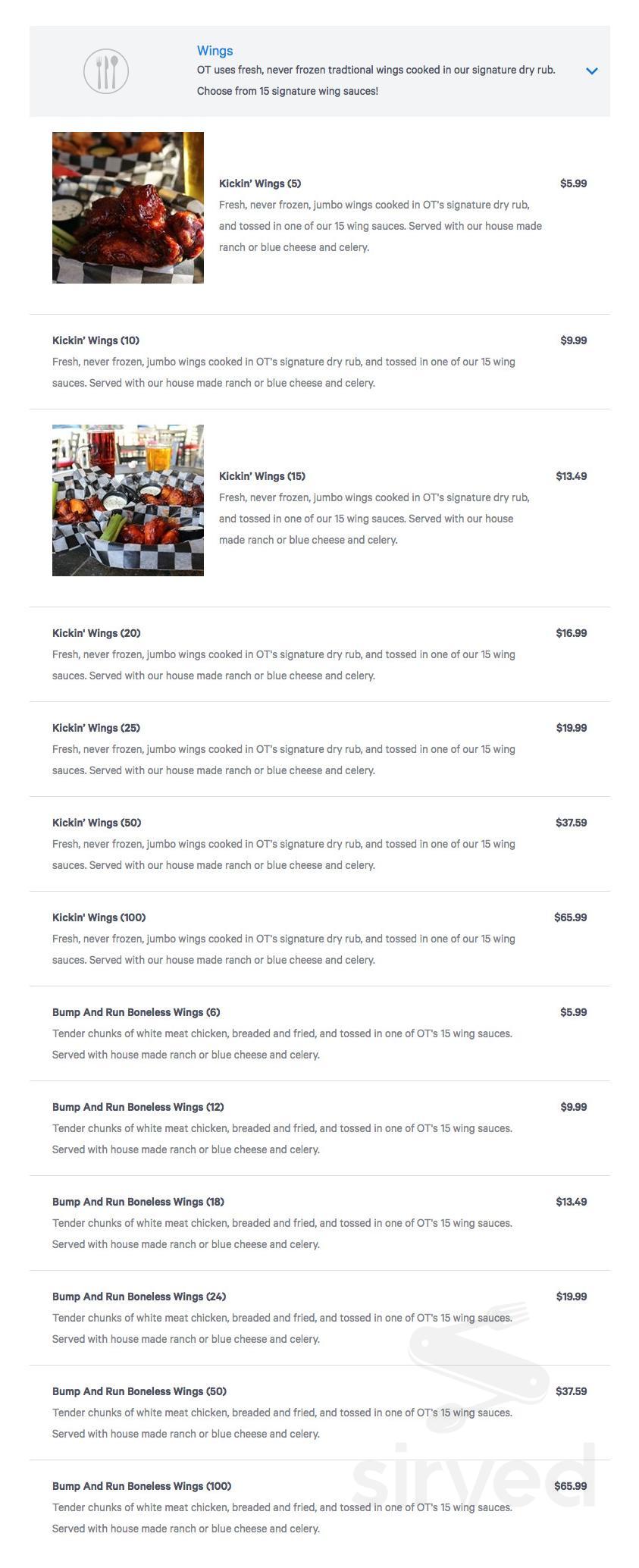 Overtime Sports Bar and Grill menu in Bowling Green, Kentucky, USA