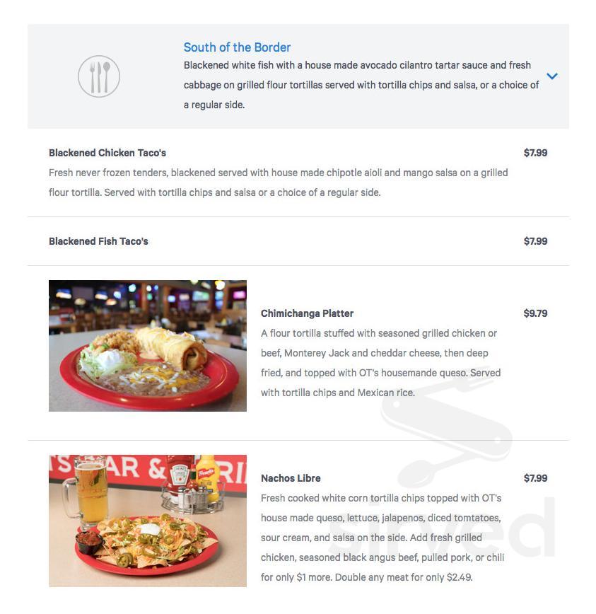 Overtime Sports Bar and Grill menu in Bowling Green, Kentucky, USA