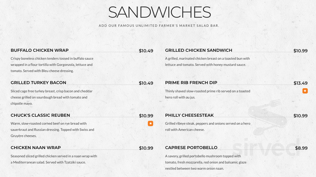 Charlie Brown's Fresh Grill menu in Scotch Plains, New Jersey, USA