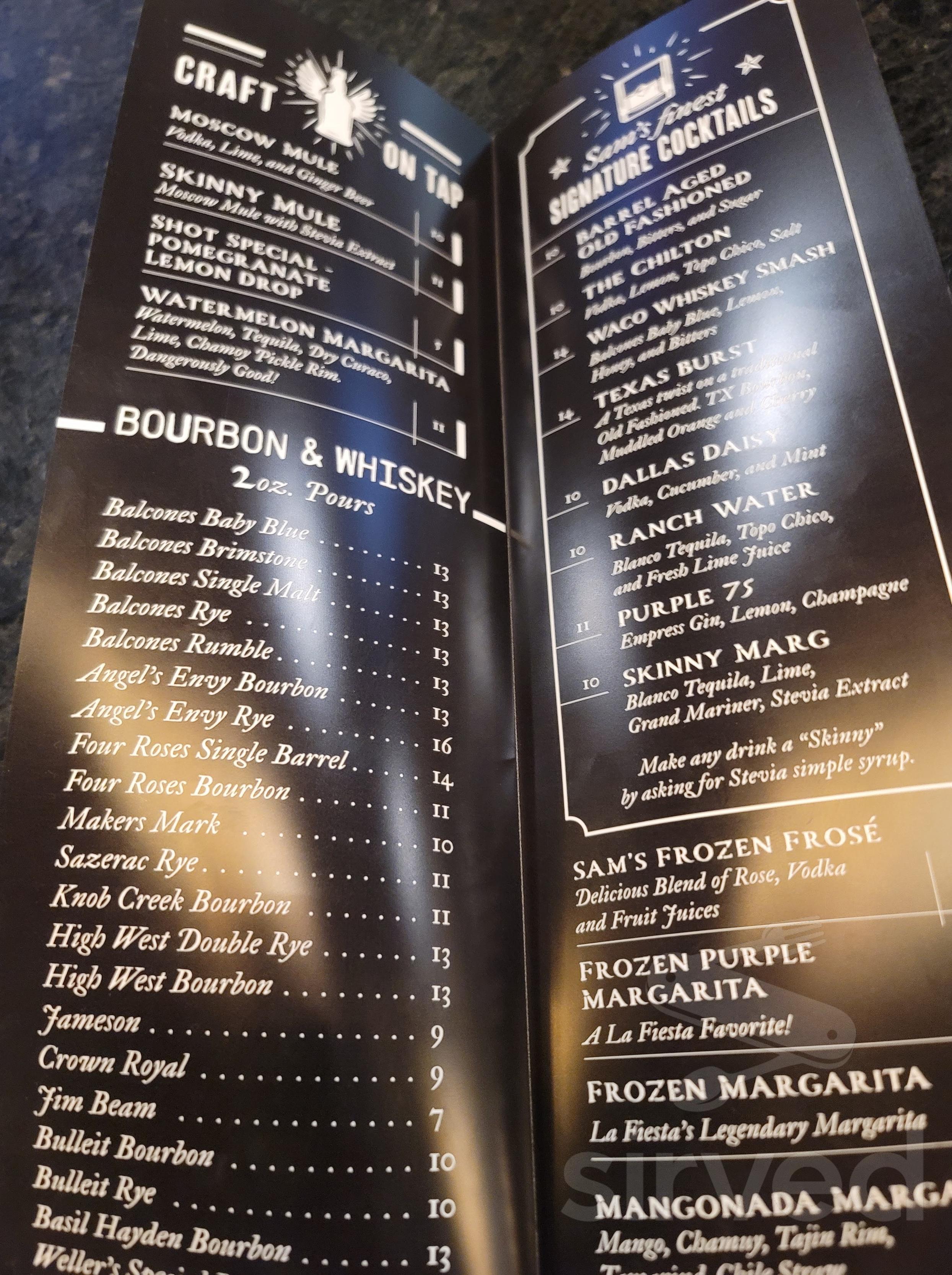 Sam's Bar menu in Waco, Texas, USA