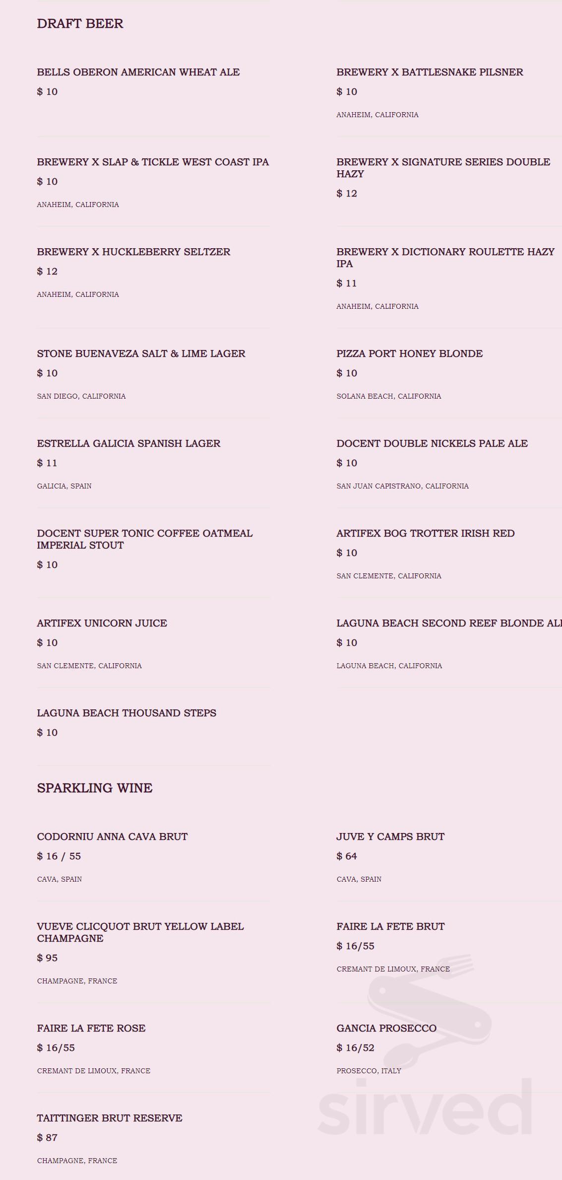 Ysidora Restaurant and Lounge menu in San Juan Capistrano, California, USA