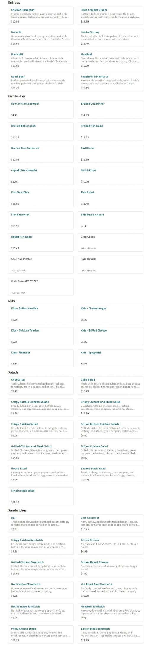 Greersburg Tavern menu in Darlington, Pennsylvania, USA