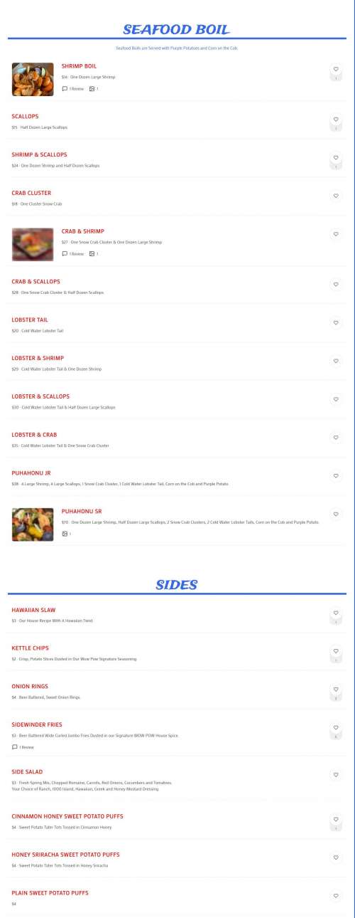 Island IX menu in Melbourne, Florida, USA