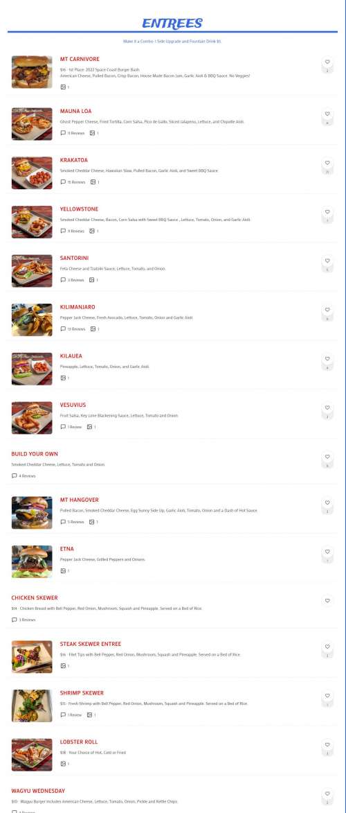 Island IX menu in Melbourne, Florida, USA