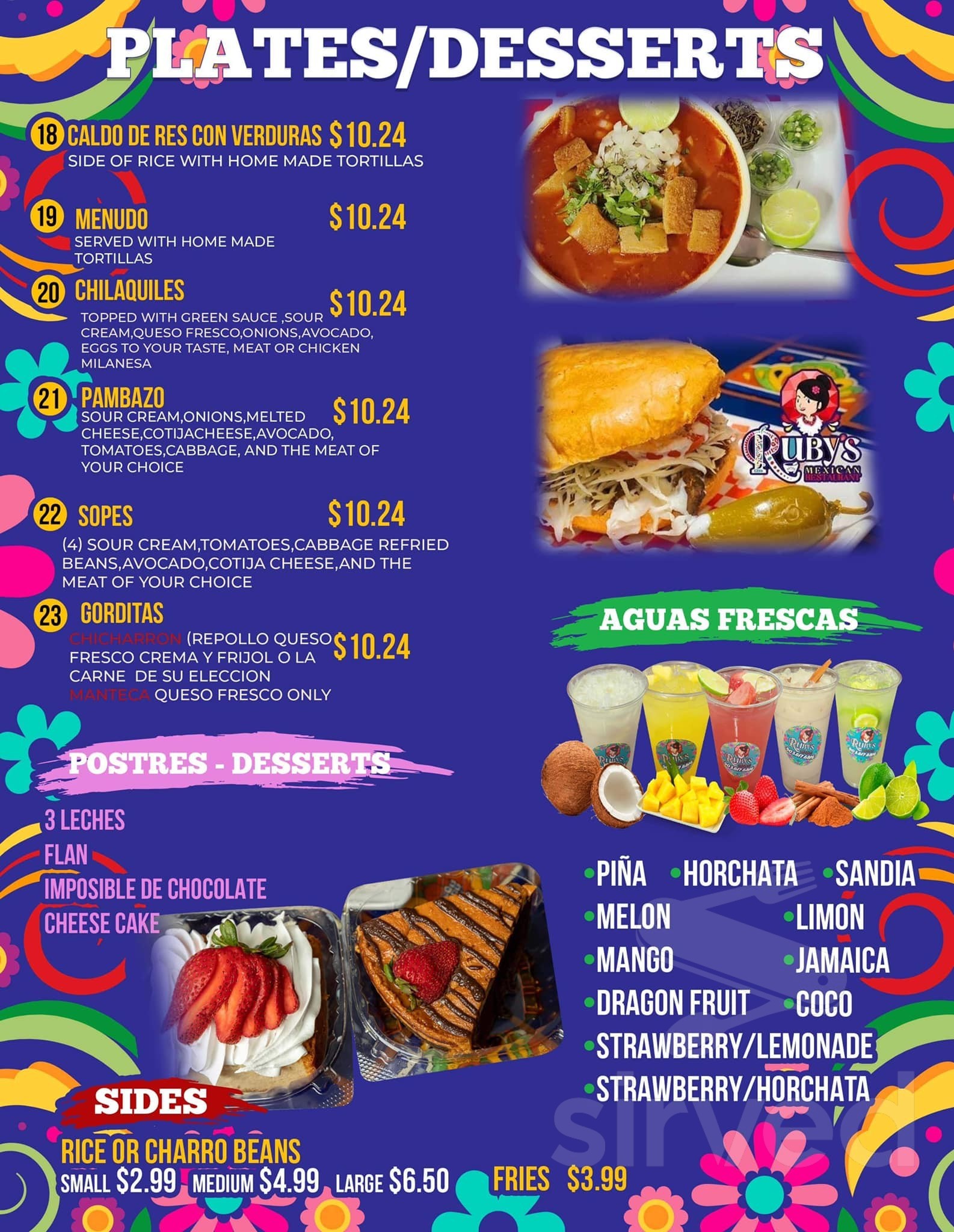 Menu - Tyler TX's Ruby's Mexican Restaurant | Sirved