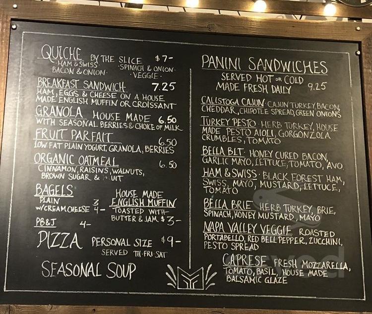 Menu for Bella Bakery in Calistoga, CA | Sirved