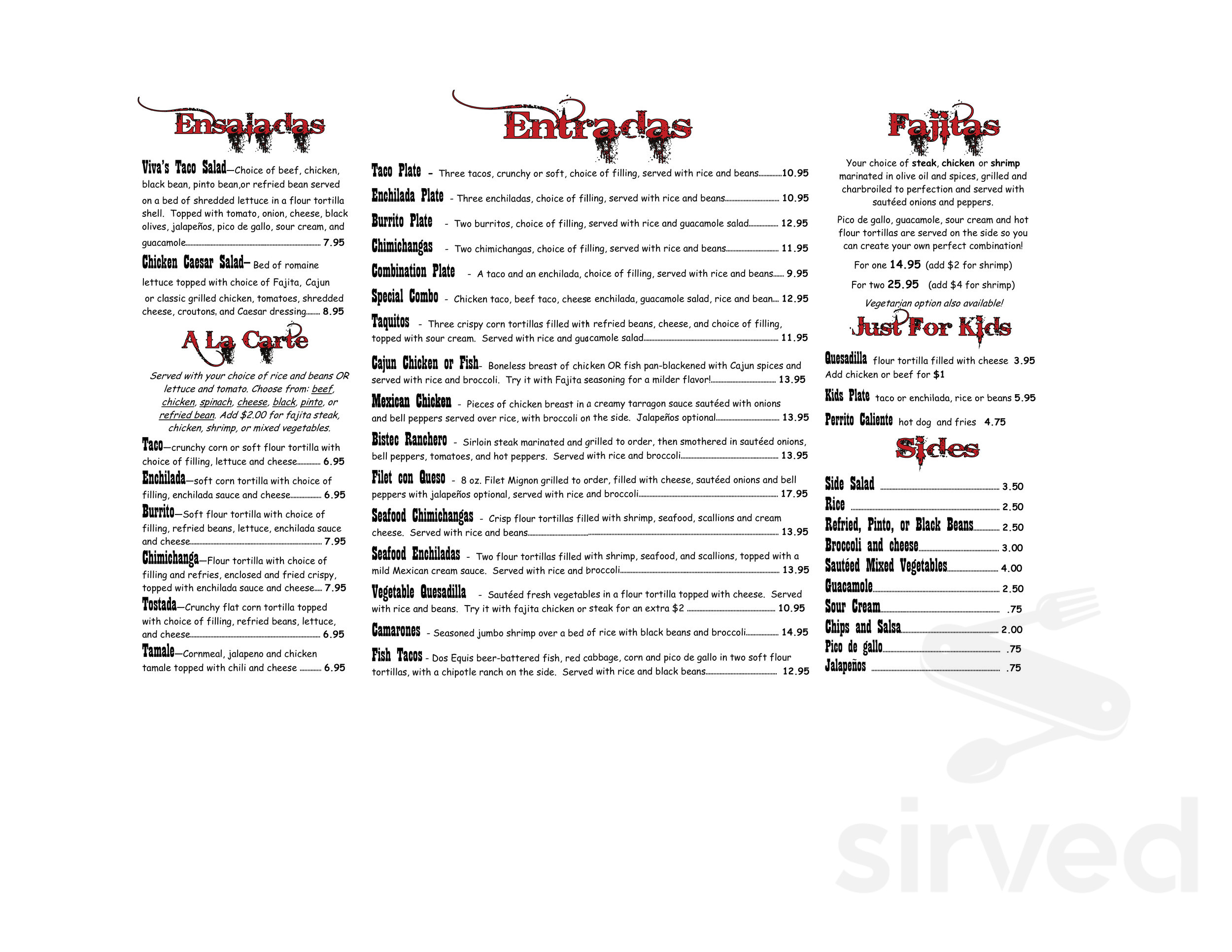 Menu - New Haven CT's VivaZ Cantina | Sirved