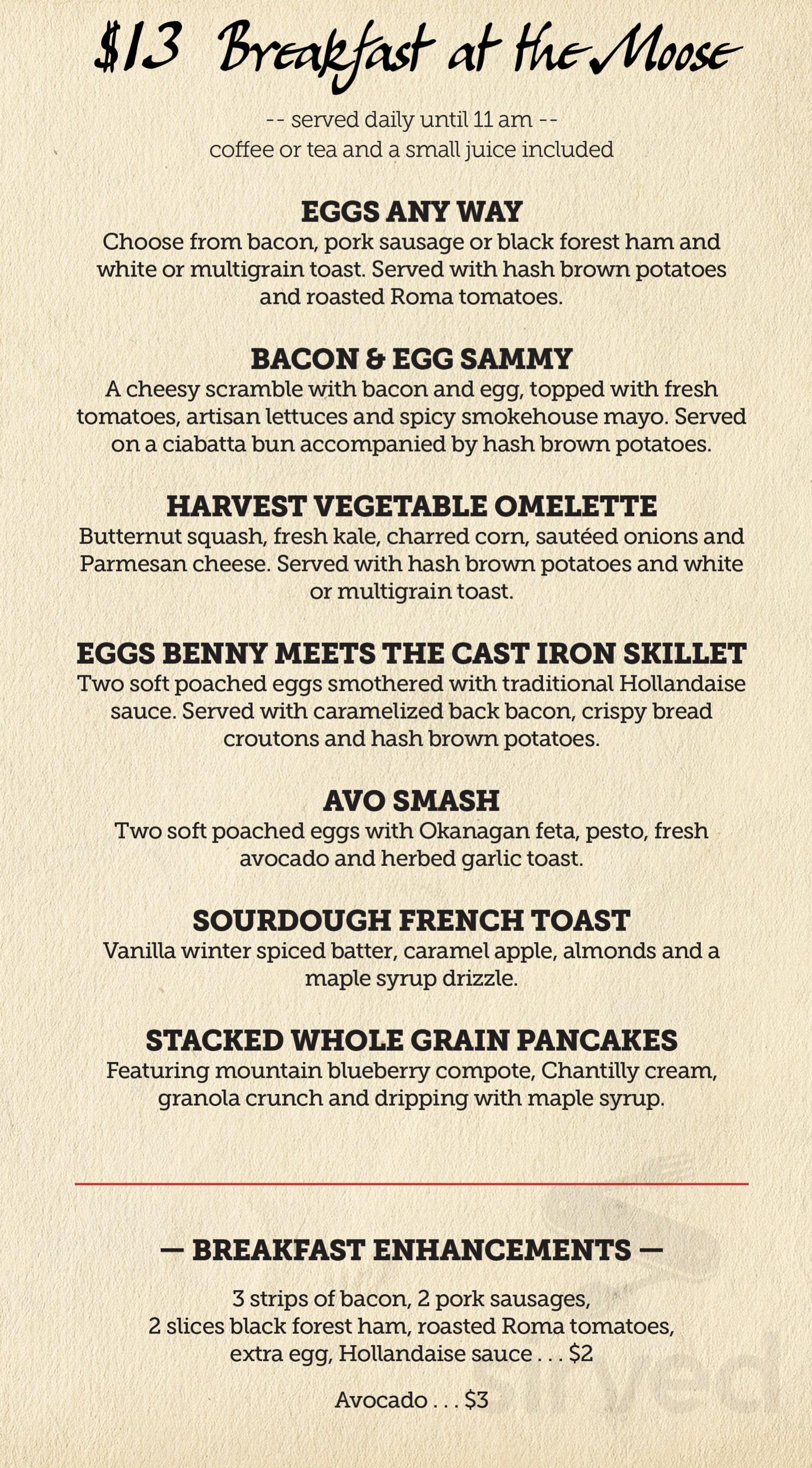 Moose Lounge menus in Kootenay Boundary E, British Columbia, Canada