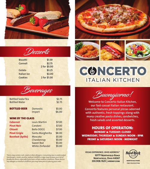 Concerto Italian Kitchen menu in Northfield, Ohio, USA