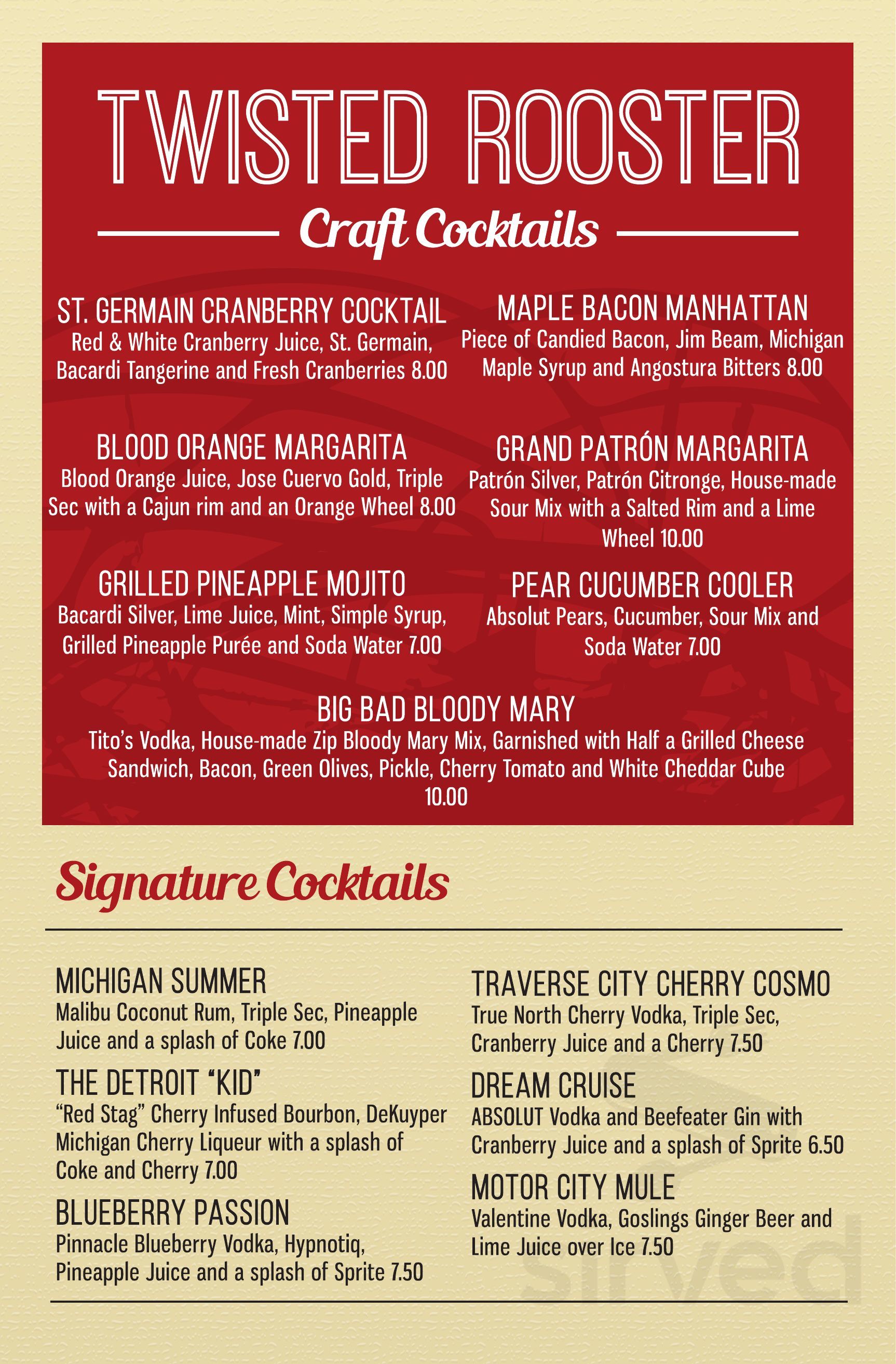 Twisted Rooster Belleville menu in Belleville, Michigan, USA