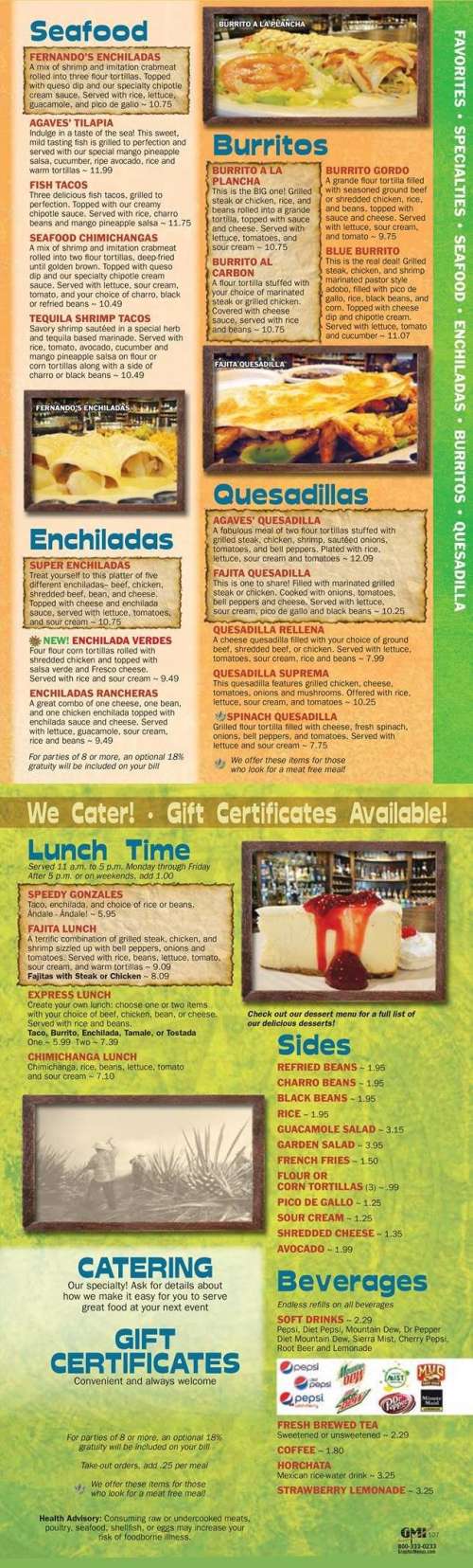 Agaves Mexican Grill menu in Fort Wayne, Indiana, USA