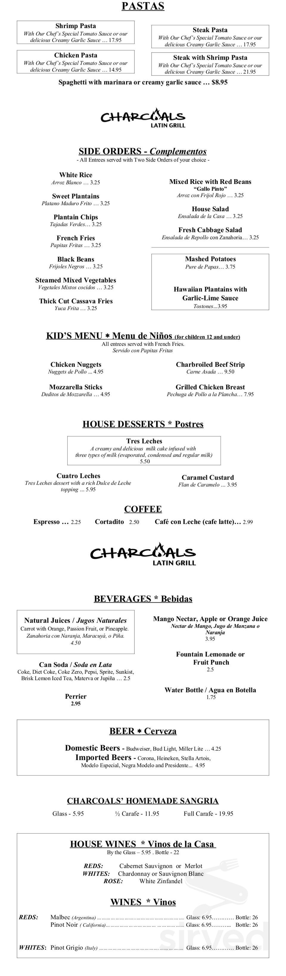 Menu - Miami FL's Charcoals Latin Grill | Sirved