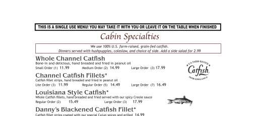 Catfish Cabin Menu - Jackson, Tennessee | Sirved