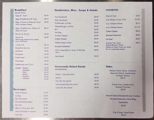 The Hilltop Restaurant menu in Middlebury, Indiana, USA