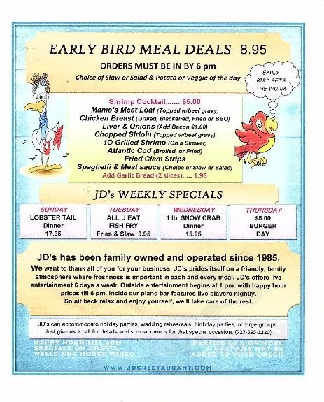 JD's Restaurant & Lounge menu in Indian Rocks Beach, Florida, USA