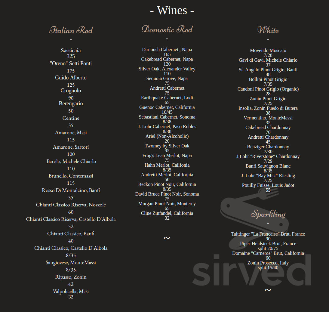 Villa Gallace menu in Indian Rocks Beach, Florida, USA