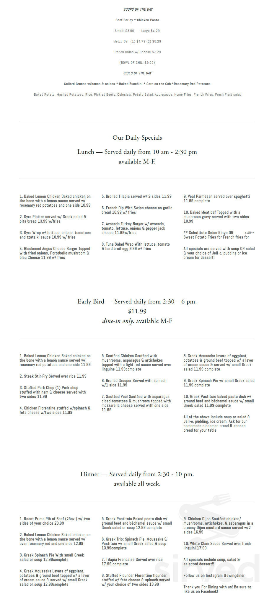 The New Ewing Diner & Restaurant menu in Ewing Township, New Jersey, USA