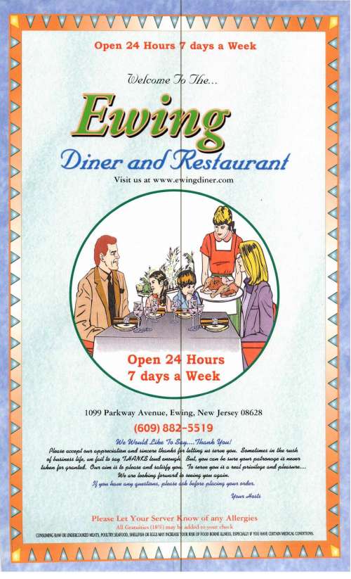 The New Ewing Diner & Restaurant menu in Ewing Township, New Jersey, USA