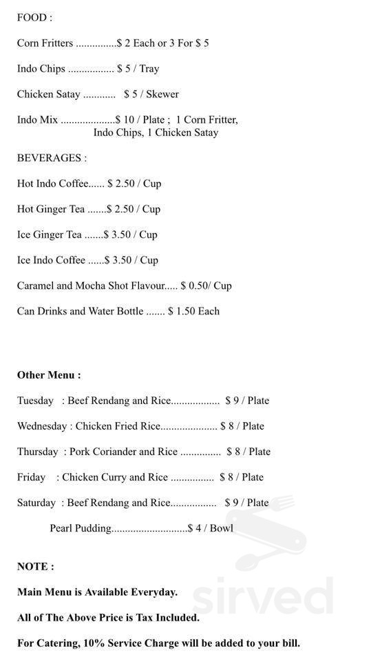 Menu - Penticton BC's Rasa Indo | Sirved