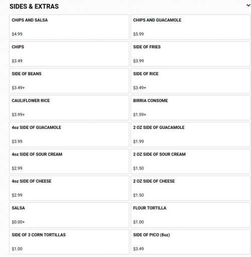 Rebel Tacos menu in Temecula, California, USA