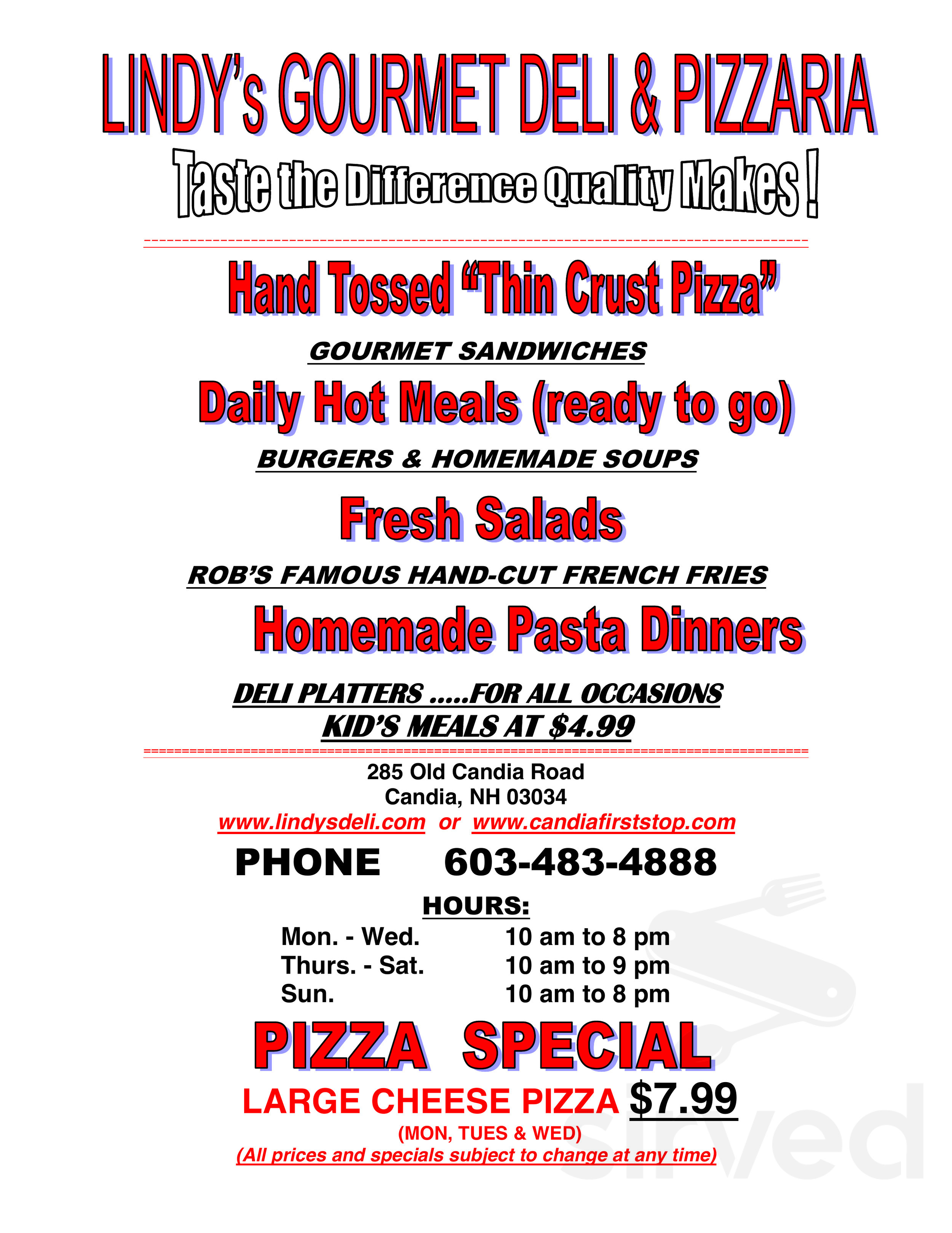 The Town Cabin Deli & Pub menus in Candia, New Hampshire, United States