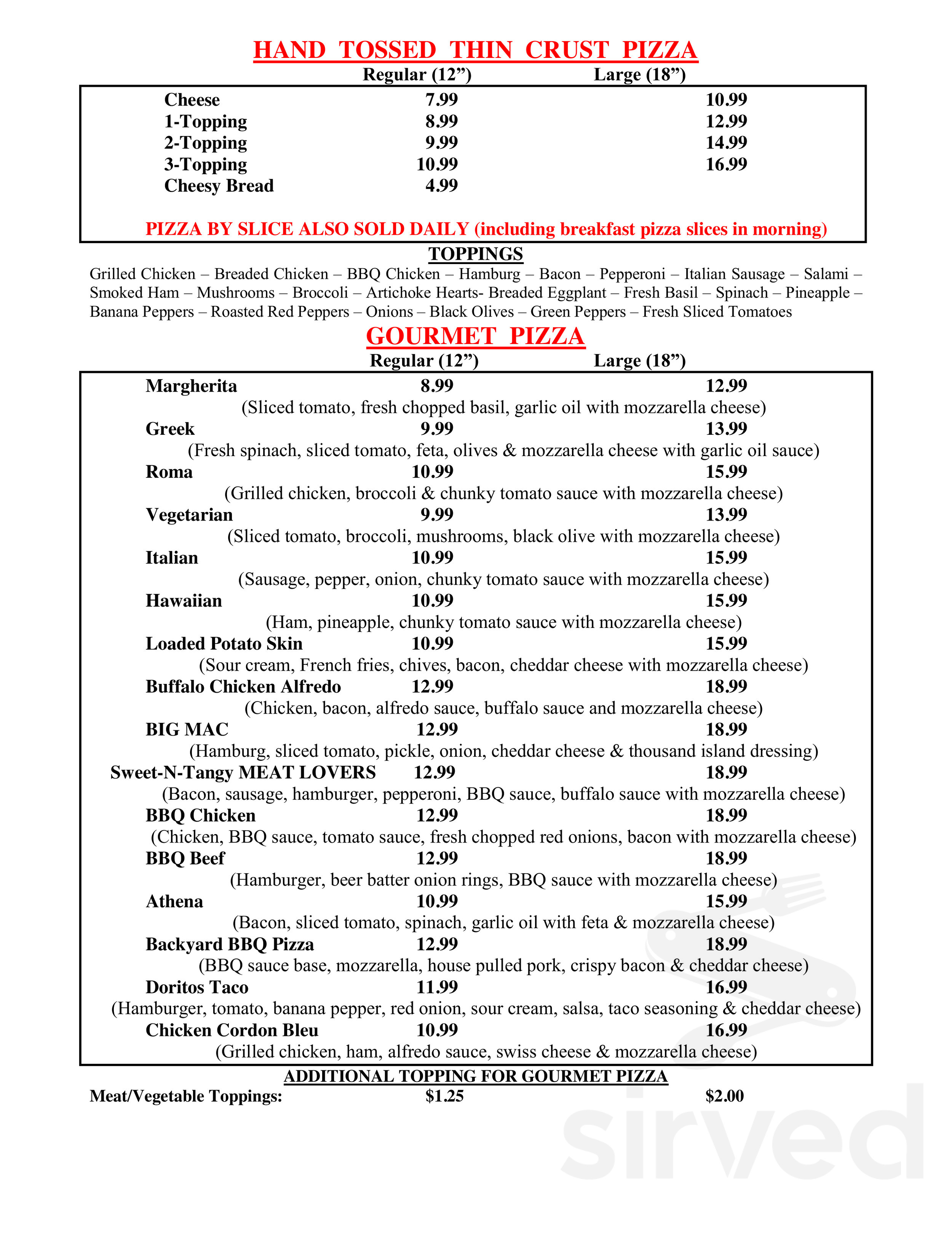The Town Cabin Deli & Pub menu in Candia, New Hampshire, USA