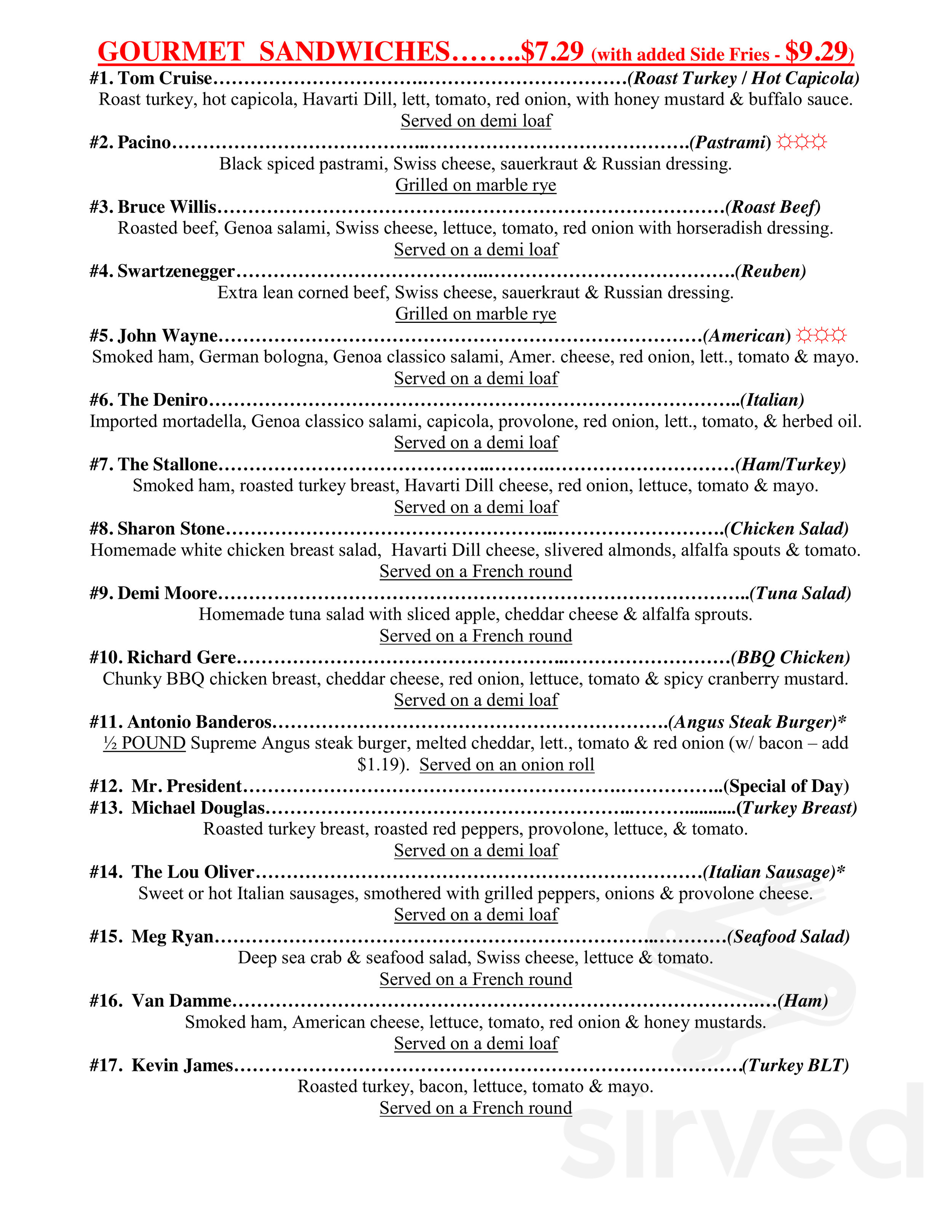 The Town Cabin Deli & Pub menu in Candia, New Hampshire, USA