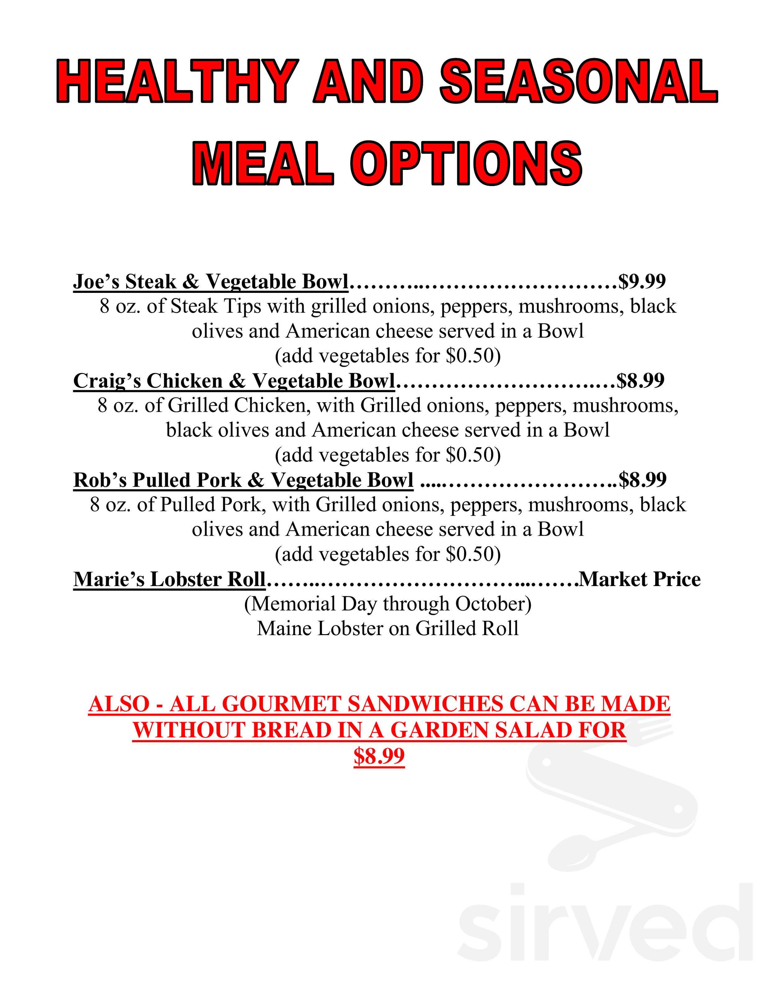 The Town Cabin Deli & Pub menu in Candia, New Hampshire, USA