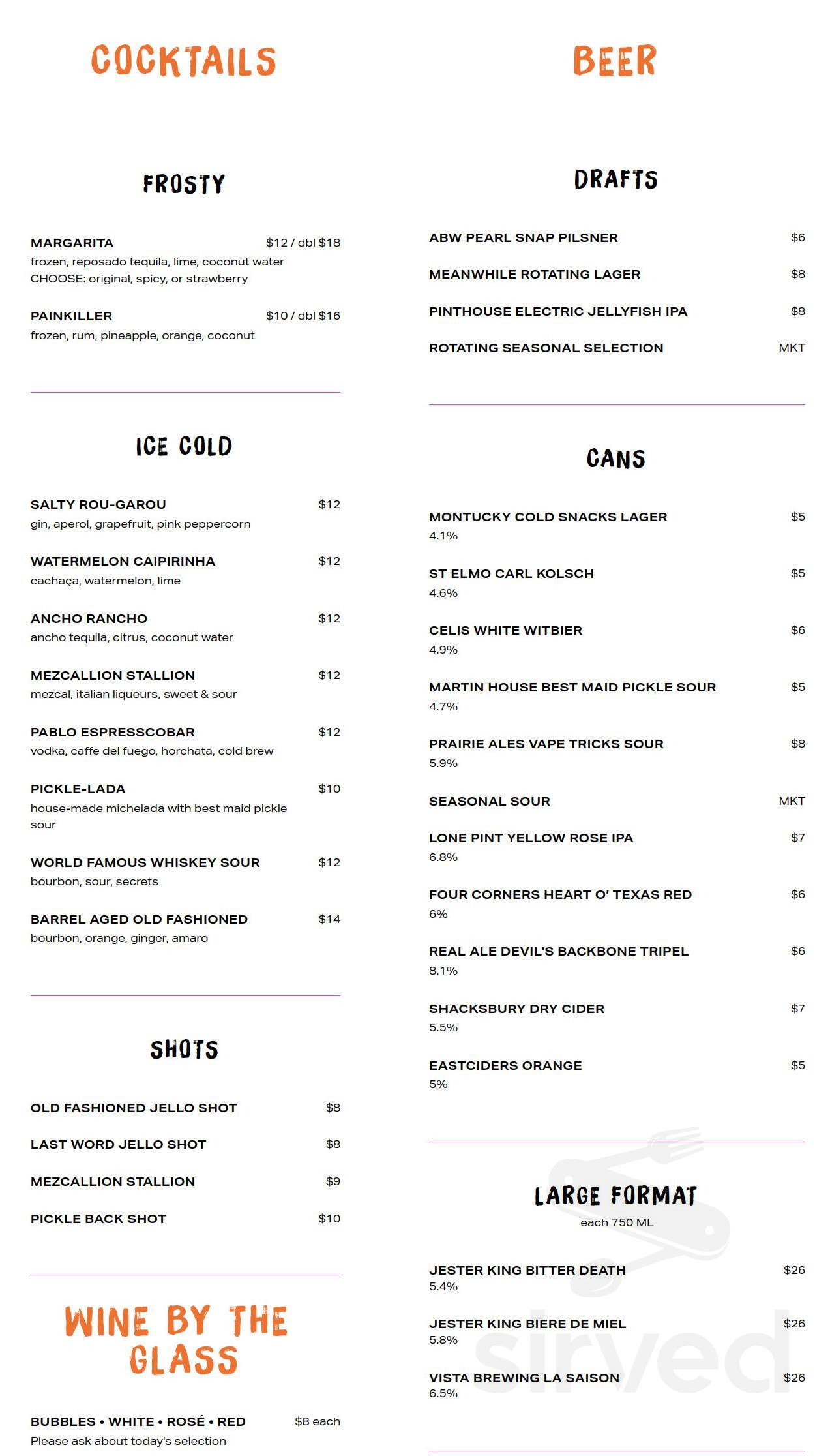 Menu for Lefty's Brick Bar in Austin, Texas, United States