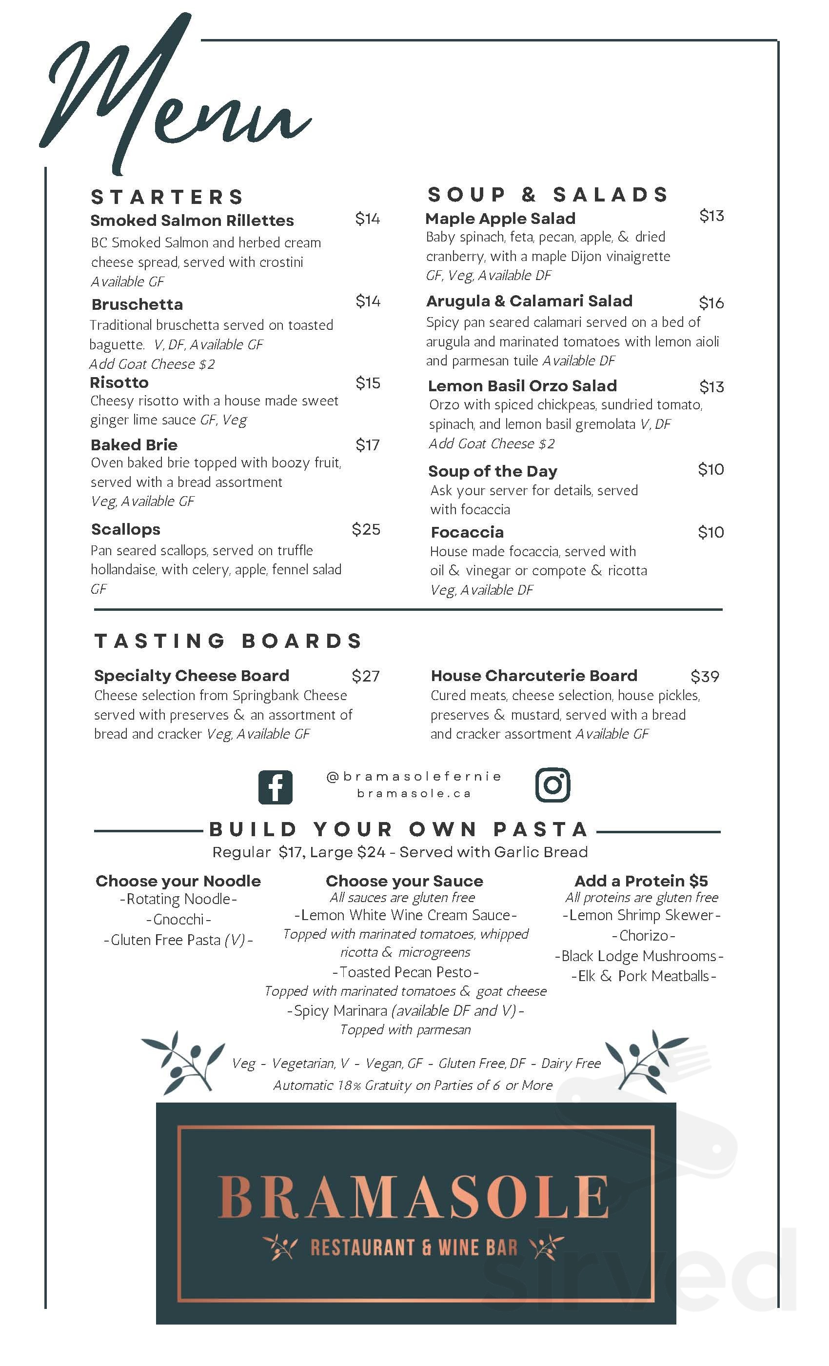 Bramasole Restaurant & Wine Bar menus in Fernie, British Columbia, Canada