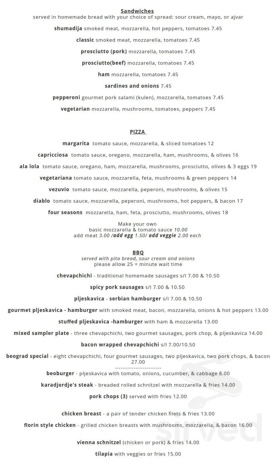 Menu - Chicago IL's Cafe Beograd | Sirved