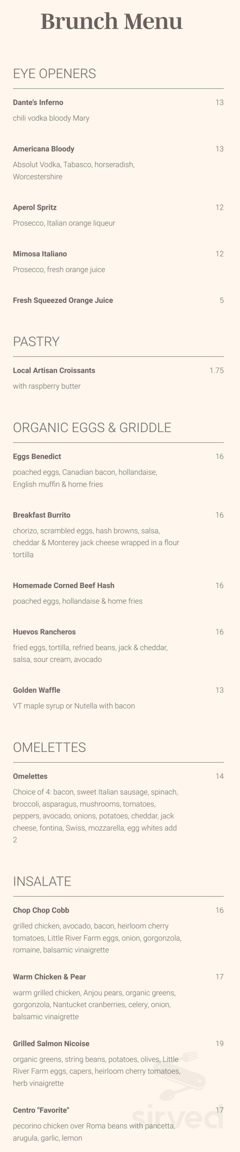 Centro Ristorante menu in Fairfield, Connecticut, USA