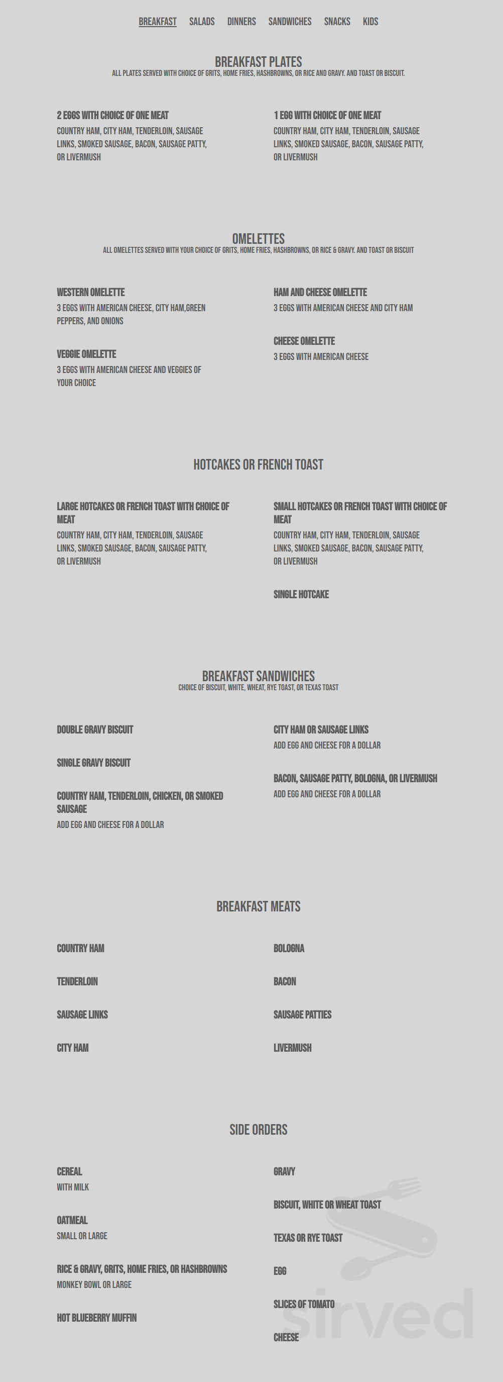 Wayside - Church Street menus in Concord, North Carolina, United States