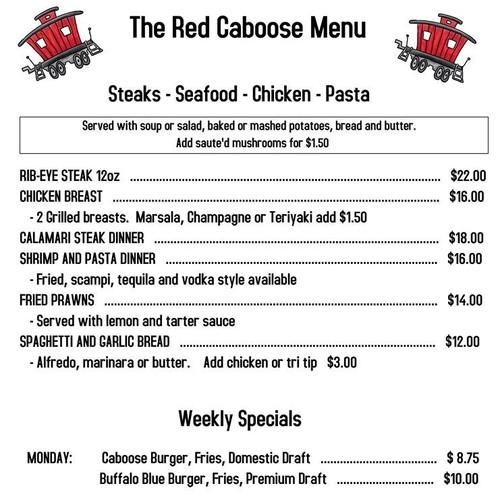 The Red Caboose menu in Antioch, California, USA