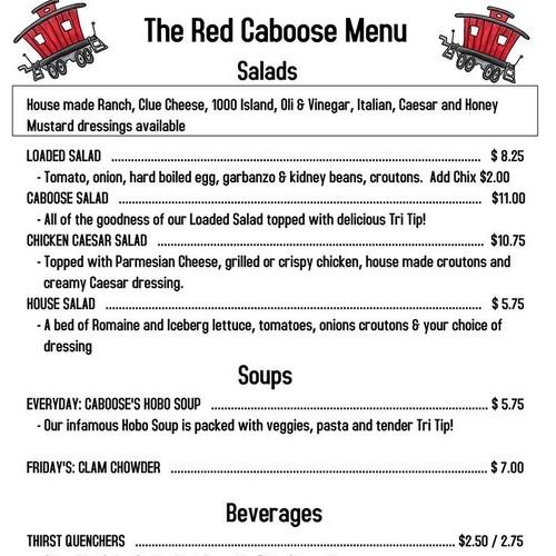 The Red Caboose menu in Antioch, California, USA