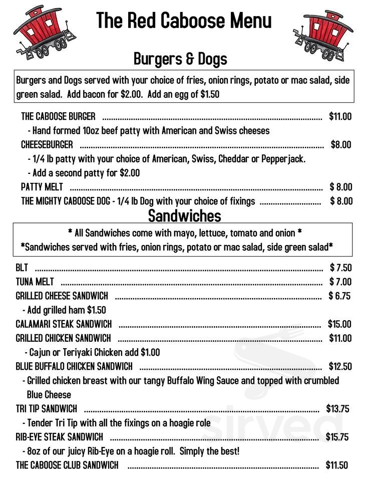 The Red Caboose menu in Antioch, California, USA