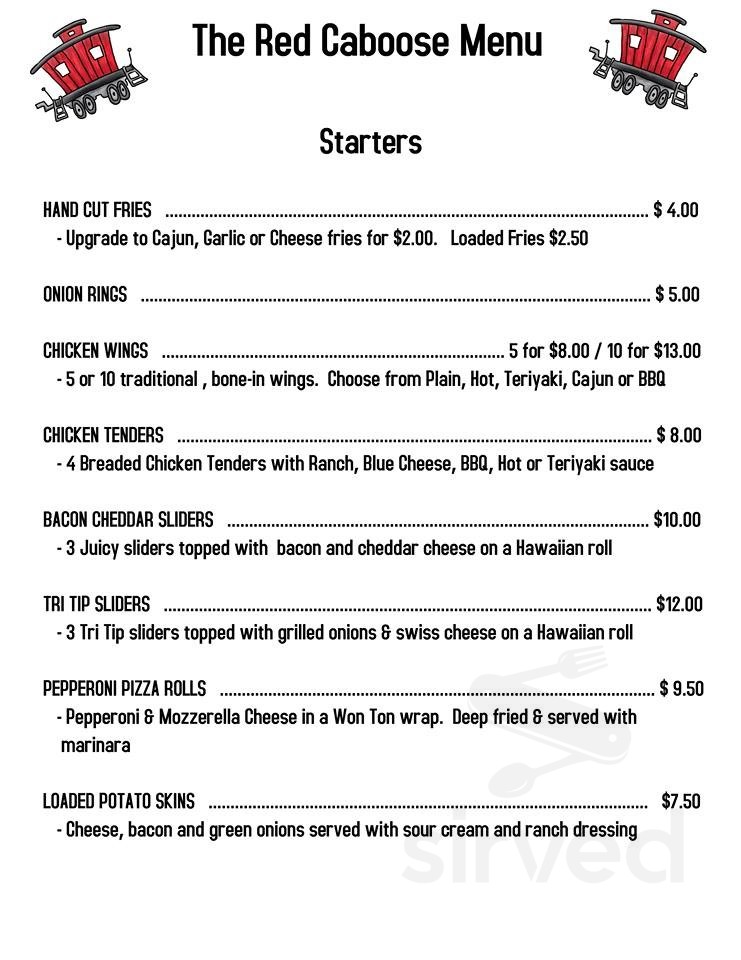 The Red Caboose menu in Antioch, California, USA