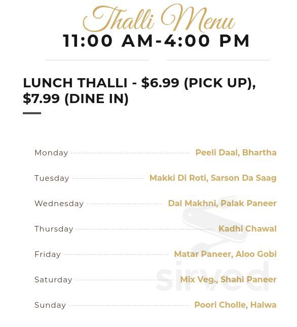 Patna Sweets & Restaurant menu in Abbotsford, British Columbia, Canada