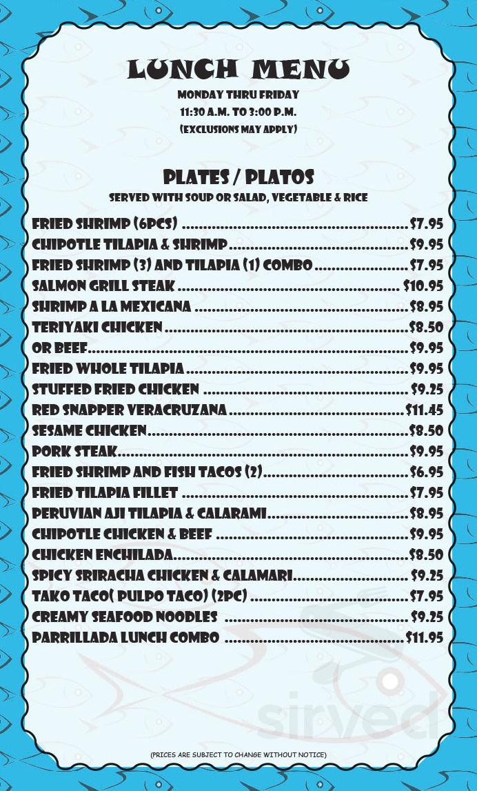 El Pacifico menu in Houston, Texas, USA