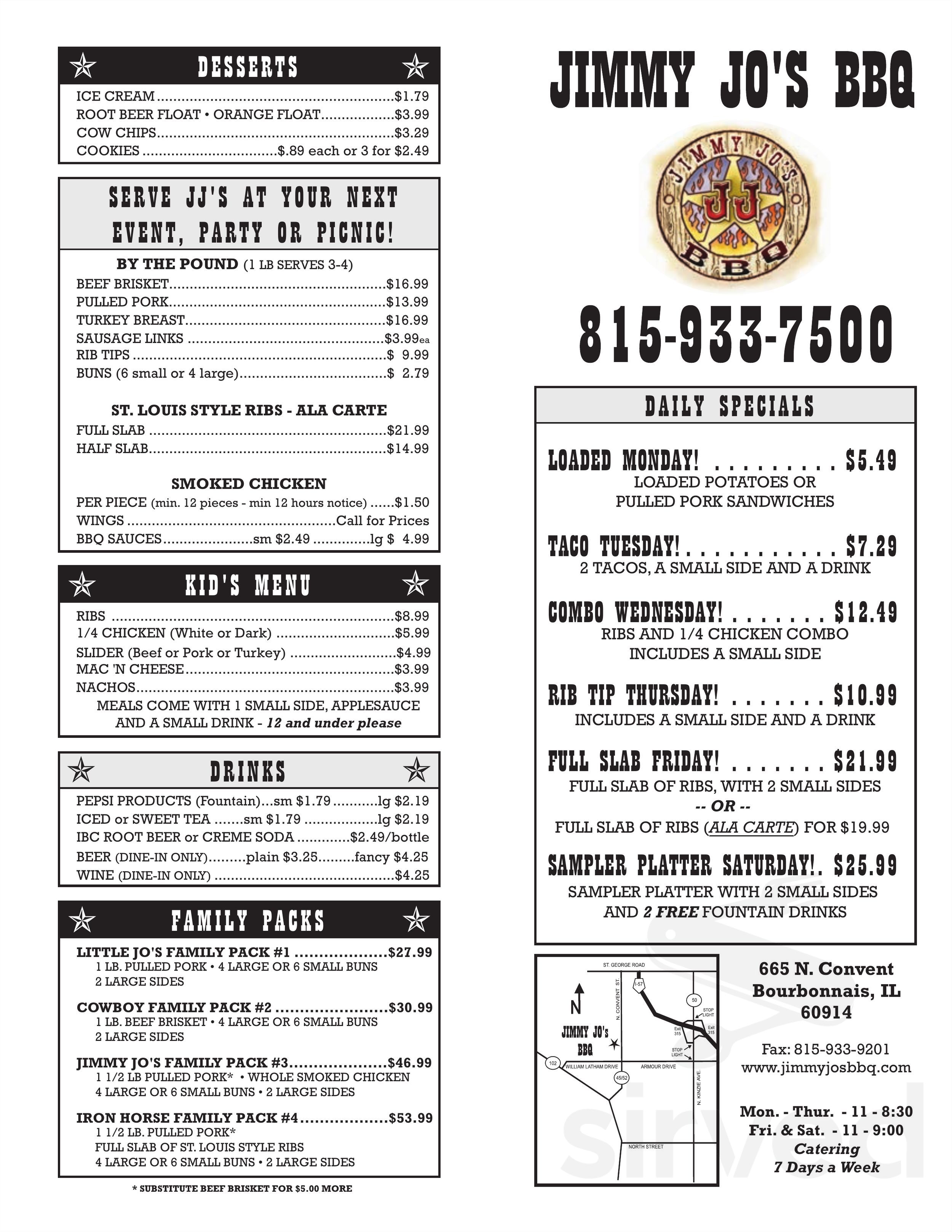 Jimmy Jo's BBQ menu in Bourbonnais, Illinois, USA