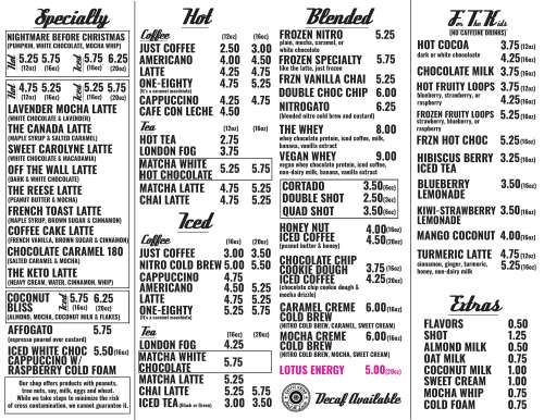 Coffee Grind menu in Port St. Lucie, Florida, USA